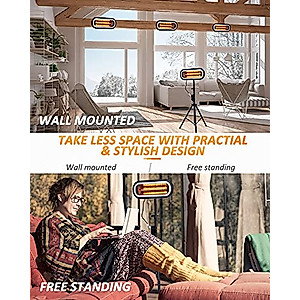 KUTON Outdoor Electric Heater, 1500W Infrared Patio Heater, Standing Indoor Heater with Telescopic Tripod, Tip-Over & IP65 Waterproof For Garage Backyard, Angle Adjustable, YD-SH-B