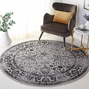 SAFAVIEH Adirondack Collection Area Rug - 10' Round, Grey & Black, Oriental Distressed Design, Non-Shedding & Easy Care, Ideal for High Traffic Areas in Living Room, Bedroom (ADR109B)