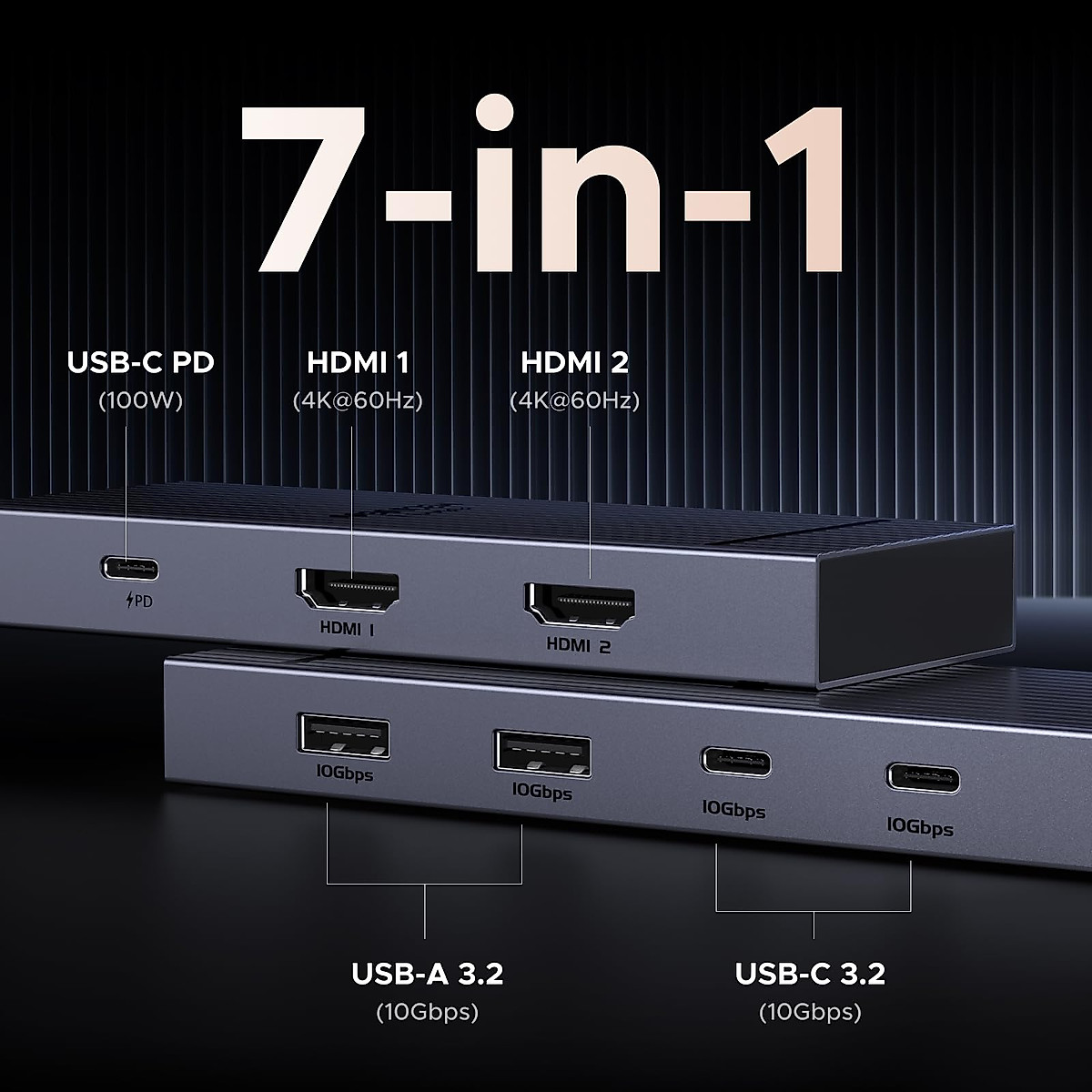 UGREEN 7 in 1 Revodok Pro USB C Docking Station Dual 4k HDMI Monitor, USBC Hub with 2 HDMI, 2*USB A&C 10Gbps Date Transfers, PD 100W, USB-C Dock for Lenovo, XPS, DELL, HP and More