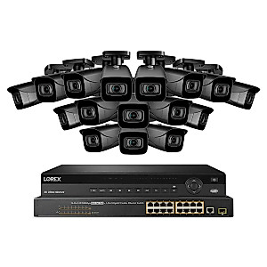 Lorex NC4K8-3216BB 32 Channel 4K Security Camera System with N882A38B 8TB 4K Fusion NVR, 16 Port ACCLPS263B POE Switch and 16 E841CAB 8MP Bullet Cameras