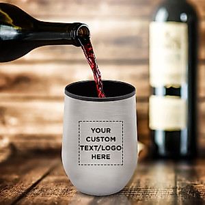 Custom Stemless Wine Tumblers 12 oz. Set of 24, Personalized Bulk Pack - Insulated, Perfect for Wine, Cocktails, Other Hot & Cold Beverages - Silver