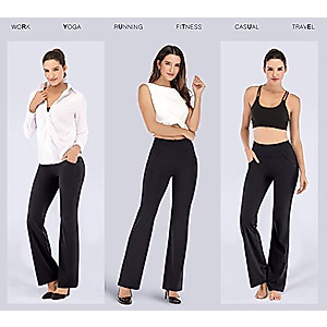 Ewedoos Yoga Pants with Pockets for Women Flare Yoga Pants Women Bootcut High Waisted Work Pants with 3 Pockets Workout Black