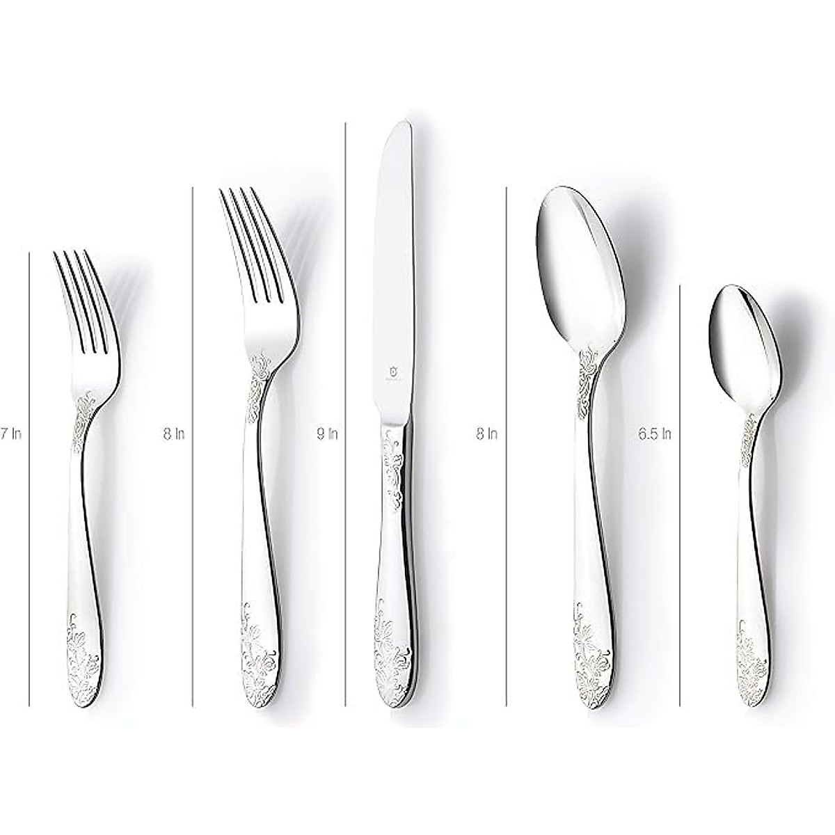 DANIALLI Imperial Silverware Set - 18/10 Stainless Steel Flatware Set for Elegant Dining - Dishwasher Safe Cutlery Set - Floral Silverware Set (20-Piece)