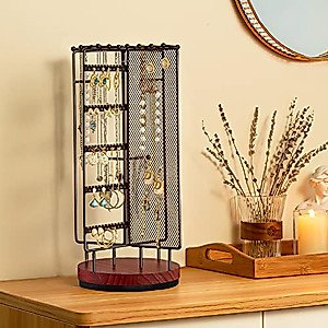 ProCase Jewelry Holder Organizer Earring Stand with 28 Necklace Hooks, 360 Rotating Necklace Holder Earrings Storage Rack Jewelry Tower Bracelet Holder, Holds More than 100 Pairs Earrings -Black