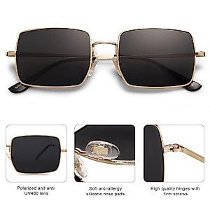 SOJOS Rectangle Polygon Polarized Sunglasses for Women Men Retro Classic Vintage Shades SJ1168 Black Lens