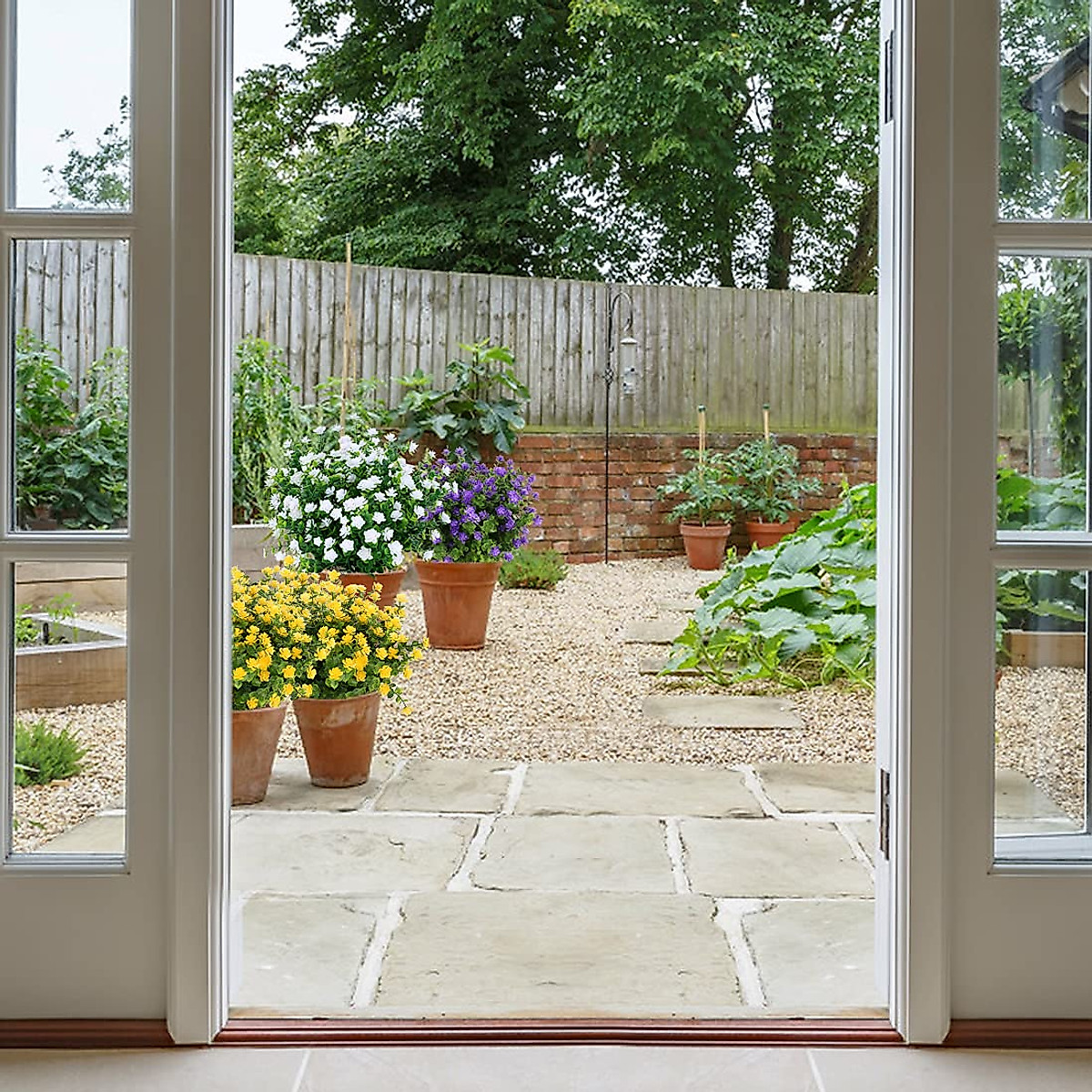 JOYGAR 8 Bundles Artificial Flowers Fake Boxwood Shrubs UV Resistant No Fade Faux Greenery Faux Plastic Lotus for Home Garden Hanging Planter Indoor Porch Patio Office Wedding Decoration(Yellow)