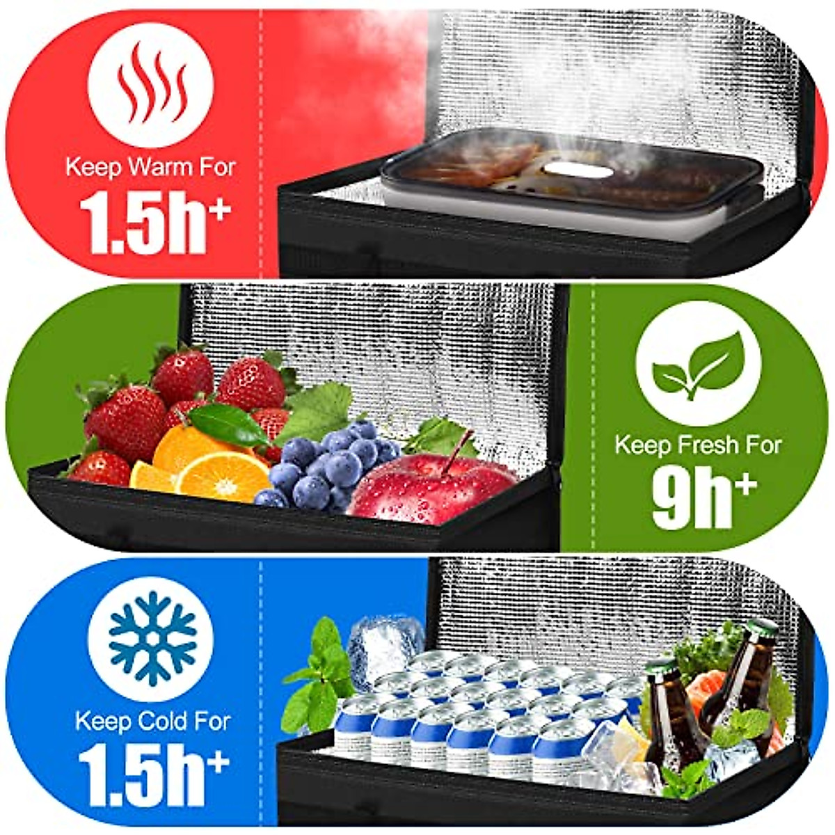 2 Pack X-Large Insulated Bag 30L Cooler Bags Insulated for Travel Pizza Bag Food Delivery Bag Insulated Reusable Grocery Bags Warm & Cooler Bags for Food & Grocery Hold for 1.5H（15.7W x 13H x 9.1D）