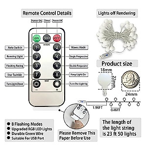 Fairy Lights 23 ft 50 LED Globe Twinkle Christmas Lights with Remote Control, 8 Modes USB Fairy Lights, Indoor Mood String Lights for Bedroom Balcony Garden or Party Decoration Lights (Warm White)