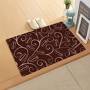 Abstract Coffee Bean Line Antifatigue Kitchen Bath Door Mat Cushioned Runner Rug, Washable Welcome Floor Sink Mat, Retro Brown Waterproof & Non-Slip Comfort Standing Doormat for Kitchen, 24"x36"