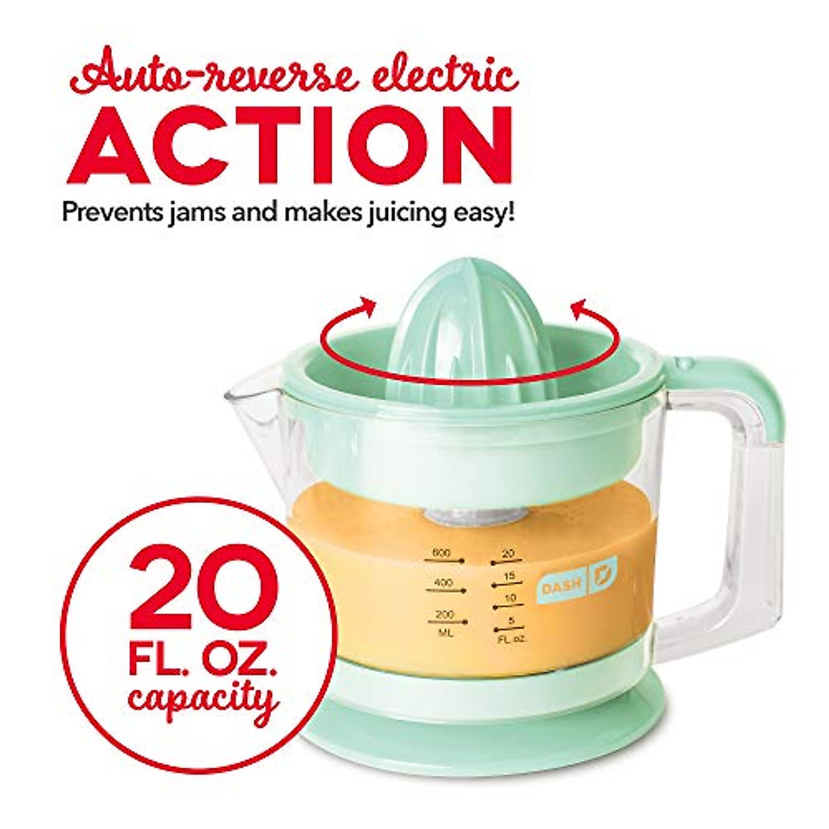 Dash Citrus Juicer Extractor: Compact Juicer for Healthy Juice, Oranges, Lemons, Limes, Grapefruit & other Citrus Fruit with Easy Pour Spout + 20 oz Pitcher - Aqua