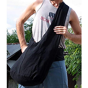 RaanPahMuang Plain Thai Cotton Yaam Monks Shoulder Bag - Long Strap, Medium, Black