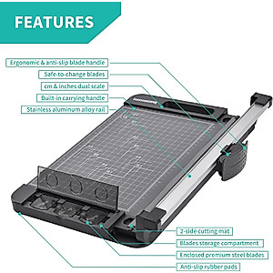 Rotary Paper Cutter, 3-in-1 Paper Trimmer, 12 Inch Cutting Length with Straight Cut/Perforating Cut/Wavy Cut, Enclosed Blades for Safe Use, Ideal for Cardstock/Paper Craft Projects