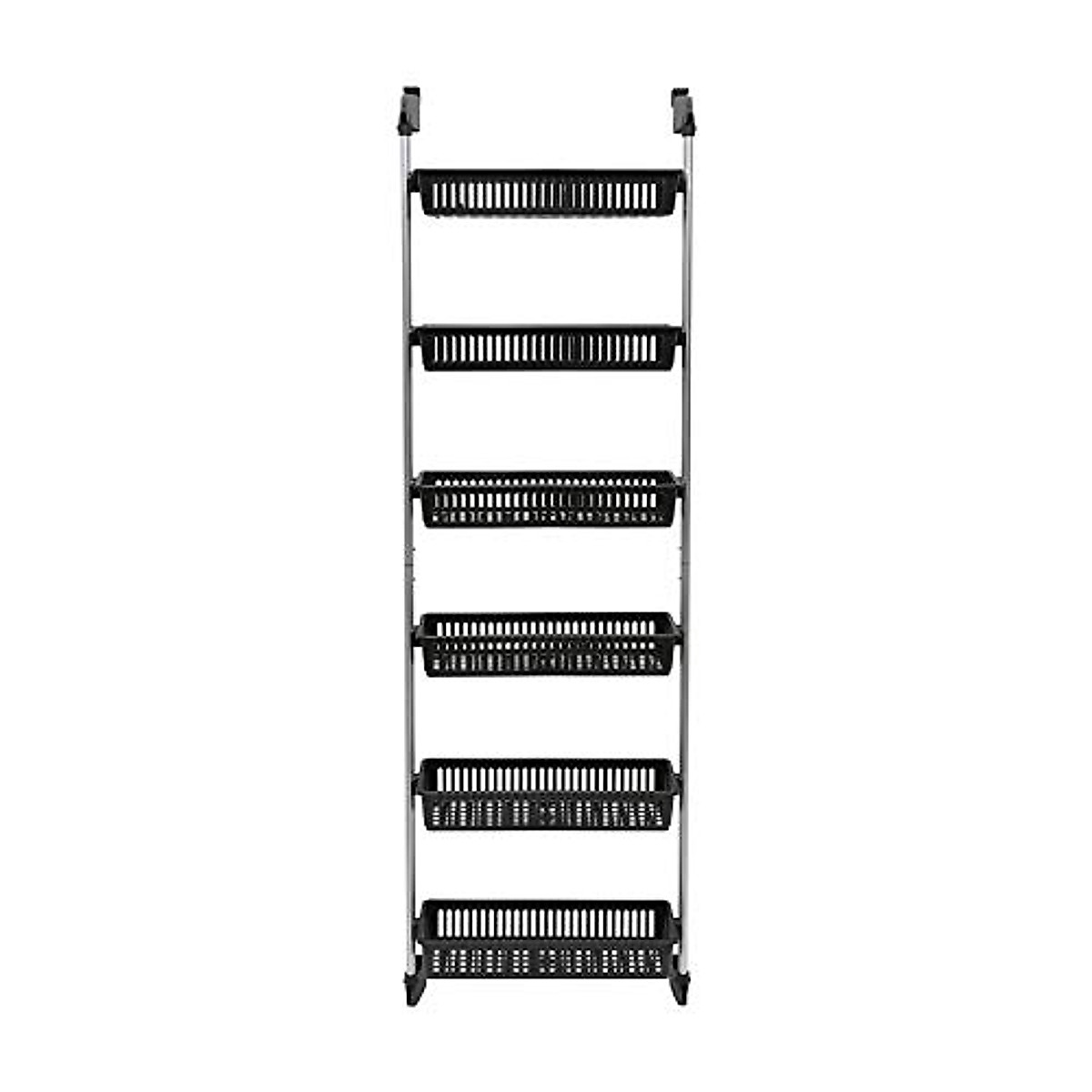 Organize It All Over The Door Storage Unit with Hooks | Dimensions : 7.50 x 19.50 x 59.00 | 6 Basket | Hanging Storage | Great for Kitchen | Bathroom | Bedroom | Space Saver | Black