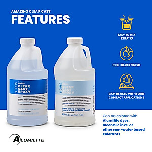 Alumilite Amazing Clear Cast [0.5 gal A + 0.5 gal B(1 Gallon) 2 Part Liquid Kit] High-Gloss Plastic Finish | Multi-Purpose Epoxy Resin for Casting & Coating Countertop, Wood Crafts & Encapsulation Art