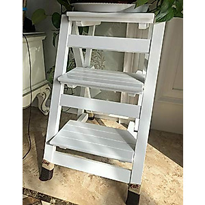 Folding Ladder Staircase Multi-Functional Folding Solid Wood Ladder Stool,Step Stool Household Muliti-Color Stool Step Ladder Foldable Stepladder,White,Three