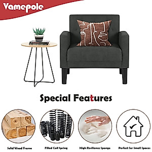 VAMEPOLE Modern Accent Chairs Set of 2, Comfy Living Room Chair, Cozy Tufted Mid Century Modern Accent Chair, Upholstered Reading Arm Chair for Living Room, Bedroom Sofa Chair(Dark Grey, Set of 2)