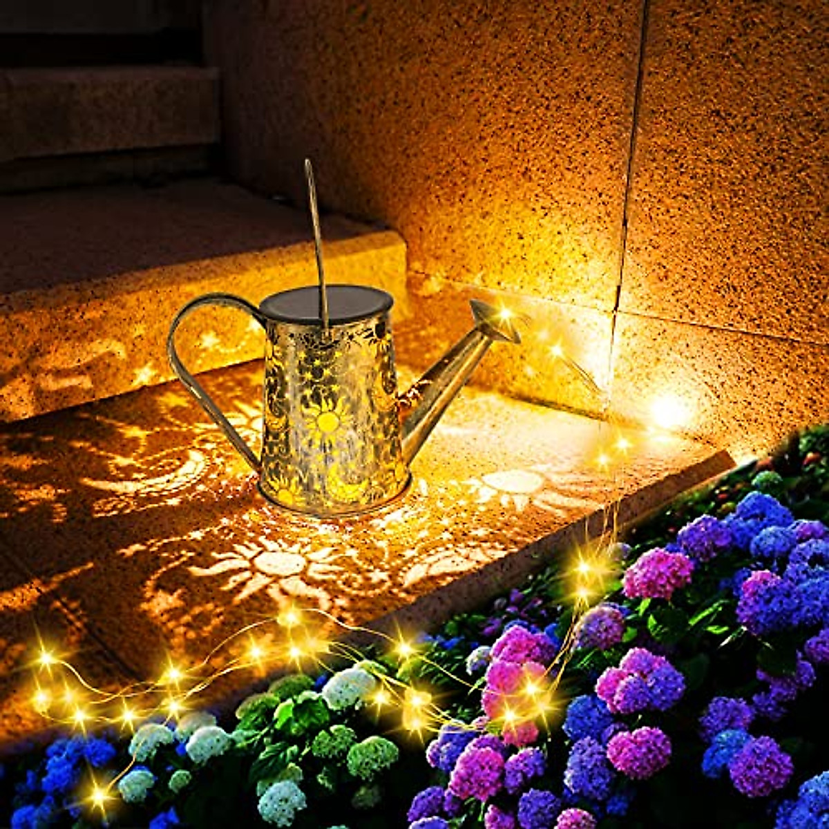 ANGMLN Solar Watering Can Lights Outdoor Garden Decorations, Solar Waterfall Lights Gardening Gifts for Women Mom, Sun Moon Waterproof Hanging Solar Lantern Decor for Table Yard Porch Patio Pathway