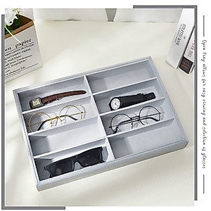 Amylove 2 Pieces Sunglass Organizer Trays Velvet Glasses Tray Stackable Jewelry Organizer Trays Sunglass Display Organizer Sunglass Display Box, 8 Grids (Gray)