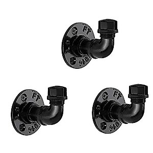 Pynsseu Industrial Pipe Hooks 3 Pack, Pynsseu Iron Robe and Towel Hook, Heavy Duty DIY Wall Mounted Rustic Coat Hanger Hat Holder, Matte Black Hook