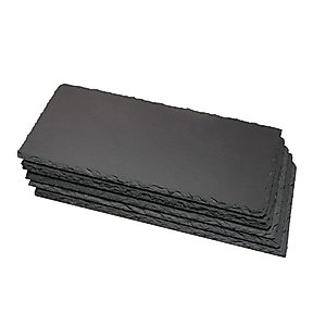 Fansch 5 Pack 12" x 5.5" Black Natural Slate Cheese Board with Natural Edge for Kitchen Dining Party, Stone Plates for,Cake Fruit Meat Appetizers Dried Fruits Display board, Set of 5 (12"x5.5")