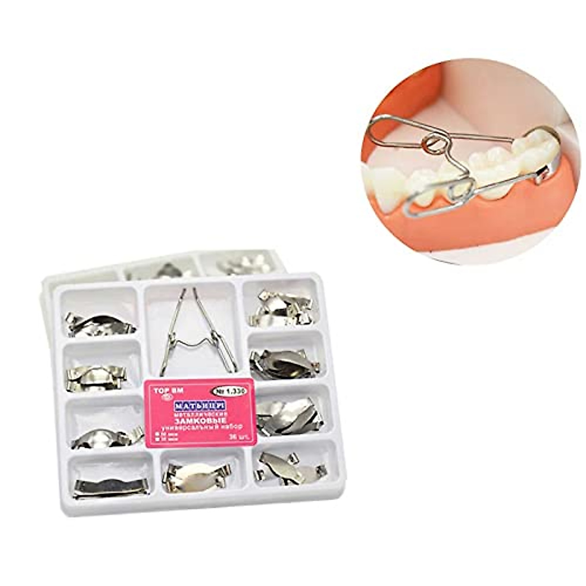 Dental Matrix with Springclip No.1.330 Sectional Contoured Metal Matrices Full kit for Teeth Replacement Dentsit Tools(36pcs)