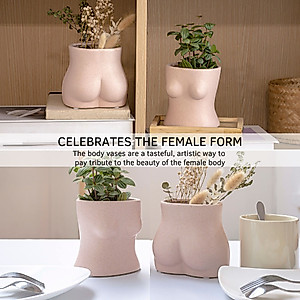 Boob Planter Body Vase Female Form Bust Flower Vase w/Drainage Hole, Speckled Matte Pink Ceramic, Modern Boho Home Decor Cute Small Indoor Plant Pot Feminine Women Shaped Sculpture Unique Boob Gifts