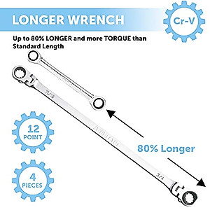 Mountain RF7 SAE Reversible Double Raised Box Ratcheting Wrench Set, Universal Spline, 90 Tooth Design, 180 Degree Rotating Head, Sizes 5/16", 3/8", 7/16", 1/2", 9/16" 5/8", 11/16", 3/4", 4-Piece
