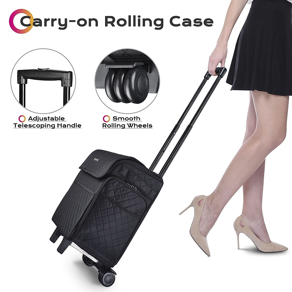 BYOOTIQUE Rolling Makeup Train Case Hairstylist Traveling Bag Carry On Barber Case Suitcase with Adjustable Dividers Cosmetic Bag with wheels for Hairdressing Tool Organizer Makeup Salon Nail