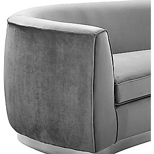 Meridian Furniture Julian Collection Modern | Contemporary Velvet Upholstered Loveseat with Stainless Steel Base in Polished Chrome Finish, Grey, 70" W x 34" D x 28" H