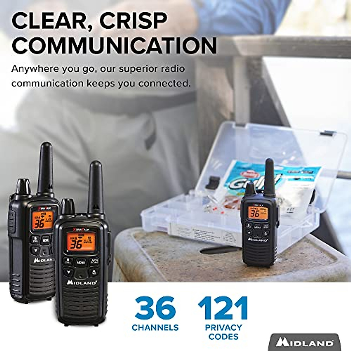 Midland - LXT600VP3, 36 Channel FRS Two-Way Radio - Up to 30 Mile Range Walkie Talkie, 121 Privacy Codes, NOAA Weather Scan + Alert (Pair Pack) (Black)