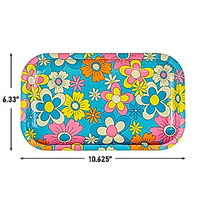 Puff Plate Decorative Metal Serving Tray - Cute Room Decor for Desk, Bathtub, Jewelry, Candle, Food or Coffee Table (Retro Flowers)