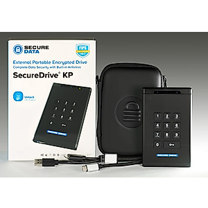 SecureData SecureDrive KP 250GB SSD Hardware Encrypted USB 3.0 External Drive FIPS 140-2 Level 3 Unlock via Keypad TAA Compliant, CJIS, HIPAA, CMMC, GDPR Compliant, Works with Mac and Win Free AV