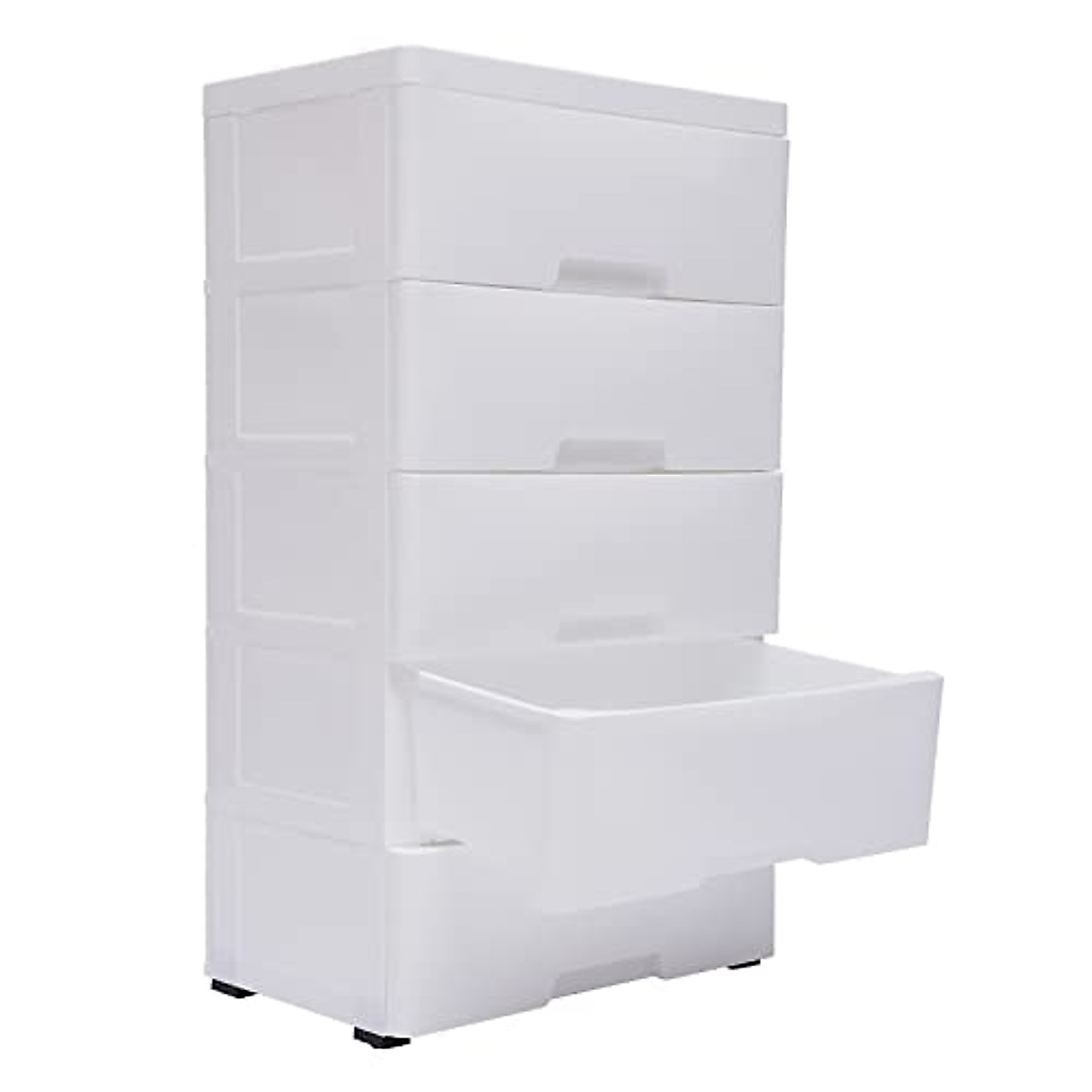 DNYSYSJ 5 Drawer Plastic Dresser Storage Cabinet, Stackable Storage Stand Tower, Closet Organizer Units for Home Office Bedroom and Hallway Entryway 17.72 * 11.81 * 33.07" (White)