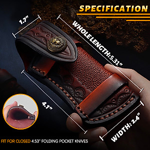 Omesio Pocket Knife Sheath, 4.53" Folding Knife Sheath for Folding Knife, Leather Knife Sheath Case, Horizontal Knife Sheath for Belt
