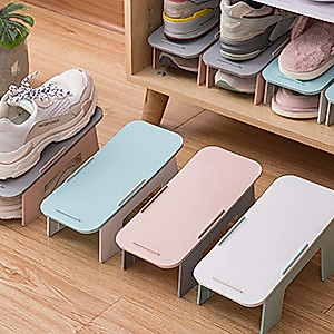 FARUTA 4pcs Shoe Slots Organizer Stackable Shoe Stacker Plastic Double Deck Shoe Rack Holder Boot Stand Dividers Space Saver for Closet Organization (Color : Blue)