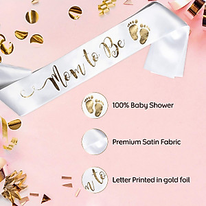 OLILLY Perfect White and Gold Mom to Be Sash - Enjoy Your Baby Shower (White and Gold)
