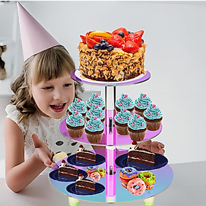 HAOWUJIN Rainbow Acrylic 3 Tier Cupcake Stand for 24 Cupcakes, Cake and Cupcake Tower Combo Display for Baby Shower, Graduation, Weddings, Birthday Parties, Round