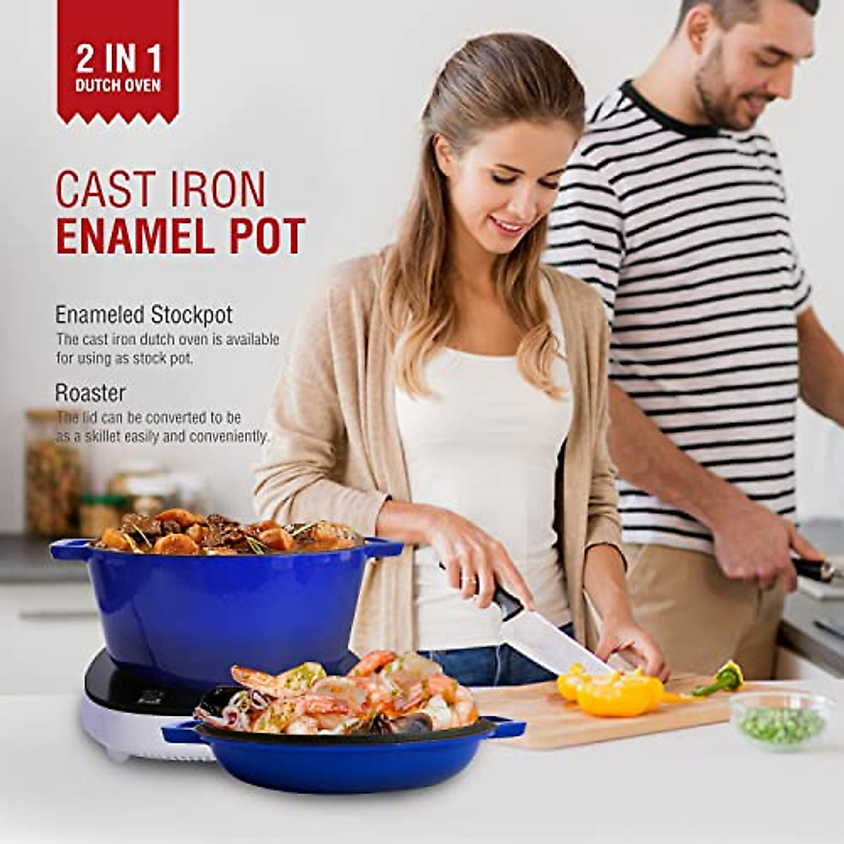 Enameled Cast Iron Dutch Oven for Bread Baking, 5.5 QT Dutch Oven Pot with lid, Induction Compatible, Marseille