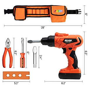 JOYIN 19Pcs Kids Tool Set, Pretend Play Toddler Power Toy Tool with Construction Tool Belt & Electronic Toy Drill for Boy Girl Birthday Gift Outdoor Preschool Ages 3, 4, 5, 6, 7 Years Old