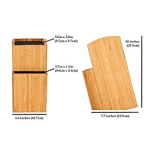 Bamboo Universal Knife Block - Extra Large Two-tiered Slotless Wooden Knife Stand, Organizer & Holder - Convenient Safe Storage for Large & Small Knives & Utensils - Easy to Clean Removable Bristles