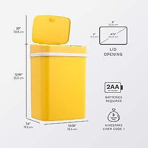 Ninestars DZT-12-5YL Bedroom or Bathroom Automatic Touchless Infrared Motion Sensor Trash Can, 3 Gal 12 L, ABS Plastic (Rectangular, Yellow) Trashcan