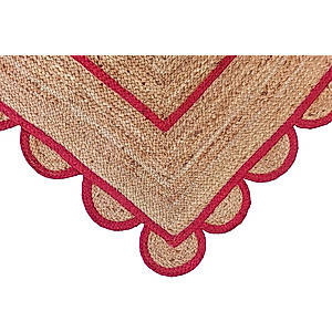 BUNDELA EXPORTS Scalloped Jute Area Rug, Floor Farmhouse Rug Natural Braided Reversible Boho Eco Large 2x12 Ft Runner Rug (RED)