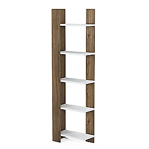 Corner Bookshelf 5 Tier Wooden Bookcase Storage Shelves Modern Living Room Decor Display Rack for Home Office Bedroom Bathroom, 63 inch, Reeta, Walnut&White
