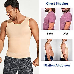 Mens Compression Shirt Slimming Body Shaper Vest Workout Tank Tops Abs Abdomen Undershirts (Beige, M)