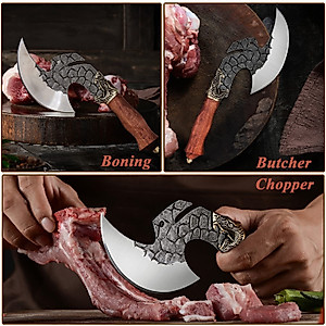 ROCOCO Heavy Duty Meat Cleaver Bundle with Butcher Knife for Meat Cutting Outdoor BBQ Camping Hunting Viking Gift Men