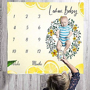 LYLYCTY Baby Milestone Blanket, Lemon Design Photography Background Prop for Neutral Newborn Baby, Baby Boy and Girl Gifts 47"x47" BTWYLY76