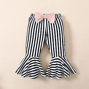 ADXSUN Newborn Baby Girl Clothes Ribbed Ruffled Romper+Striped/Cow/Leopard Flared Pants Infant Outifts 0-18 Months