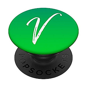 Bright Green Letter V Phone Case Cute Green Ombre Letter V PopSockets Grip and Stand for Phones and Tablets
