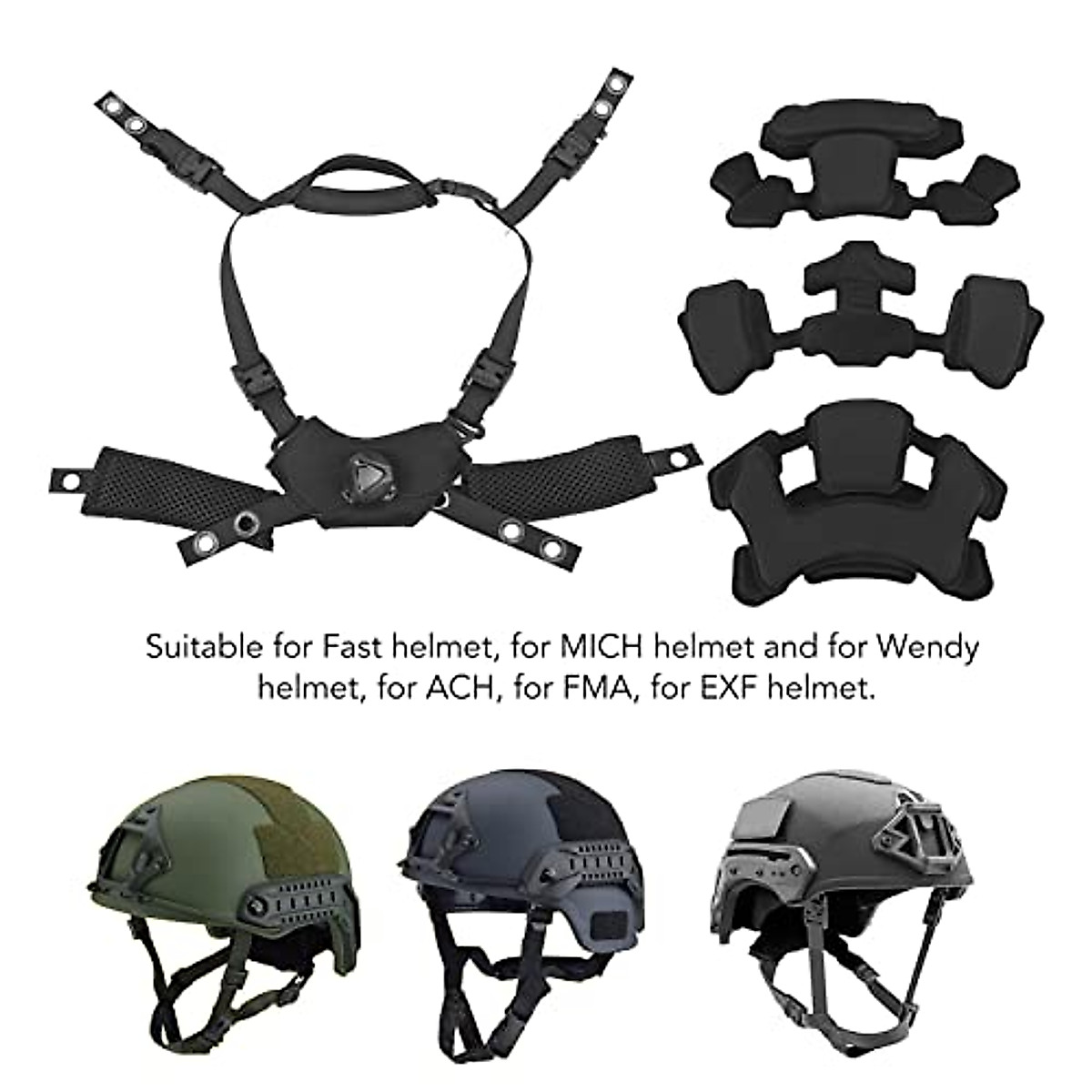 Helmet Pad Kit, Helmet Dial Suspension System Chin Strap Strong Compatibility Exquisite Workmanship Soft Comfortable for Fast for Wendy (Black Sponge)