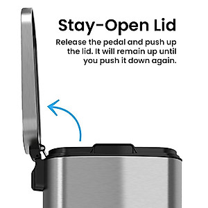 iTouchless SoftStep 13.2 Gallon Step Trash Can with Odor Filter System, Stainless Steel 50 Liter Pedal Garbage Bin for Kitchen, Home, Office, Silent and Gentle Lid Close